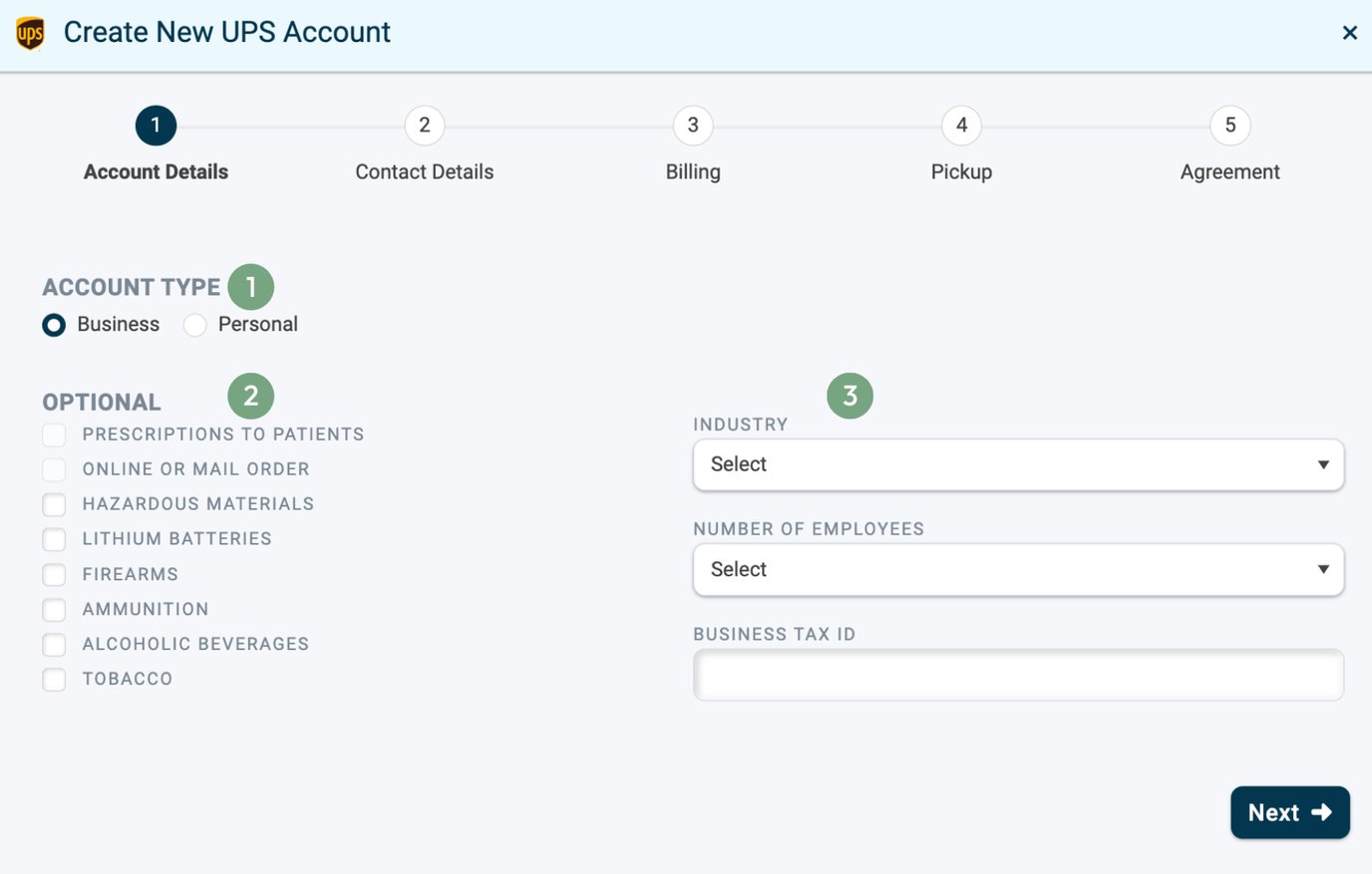 New UPS Account Setup
