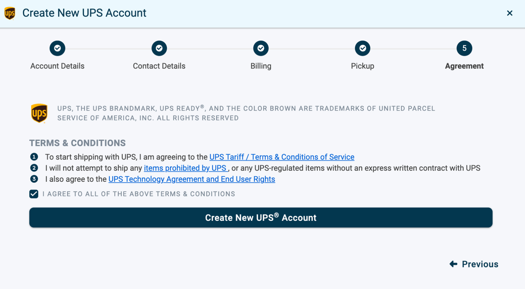 New UPS Account Setup