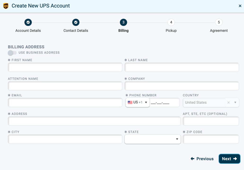 New UPS Account Setup