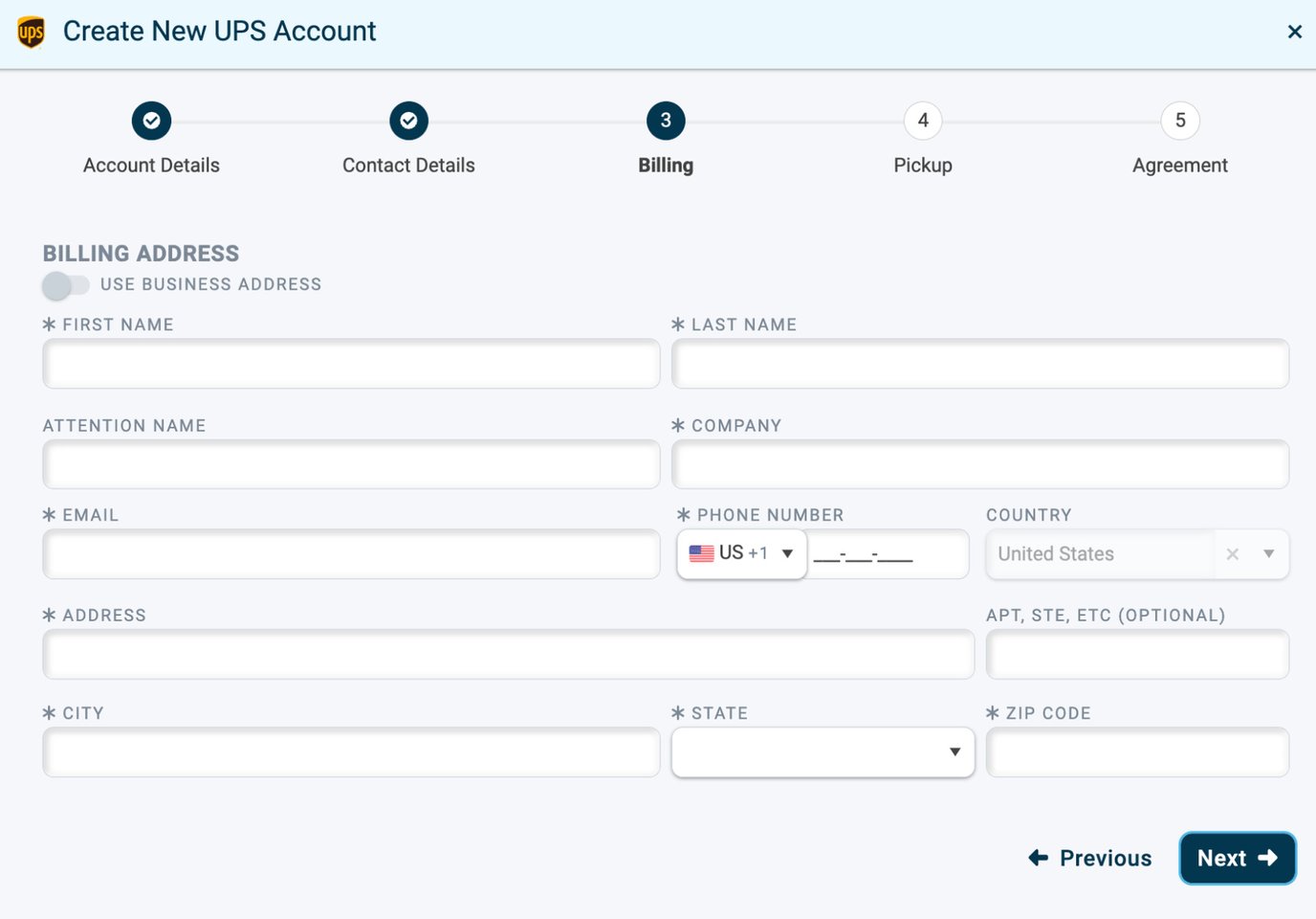 New UPS Account Setup