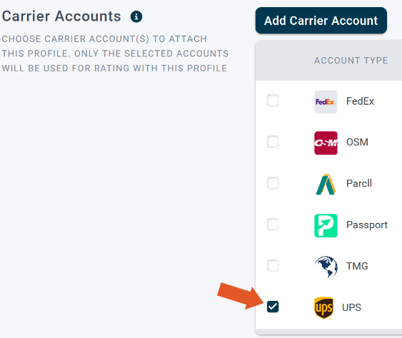 Existing UPS Account Setup
